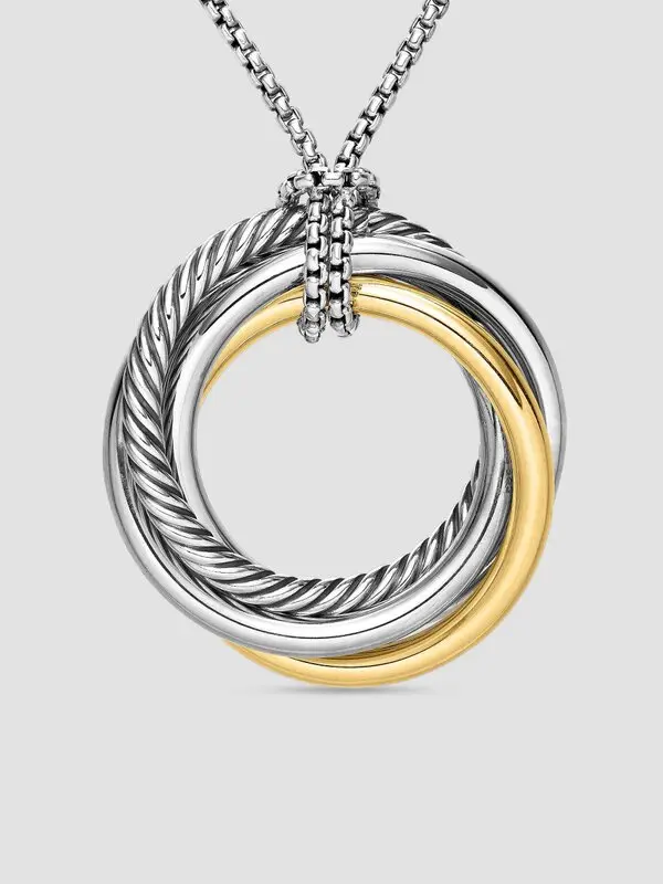 David Yurman Crossover Pendant Necklace In Sterling With 14k Yellow Gold, 37mm - Silver