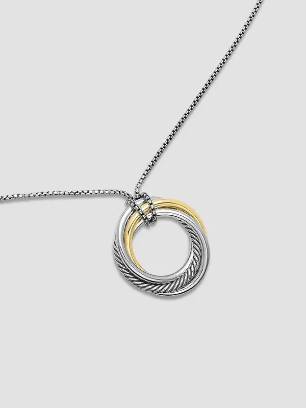 David Yurman Crossover Pendant Necklace In Sterling With 14k Yellow Gold, 37mm