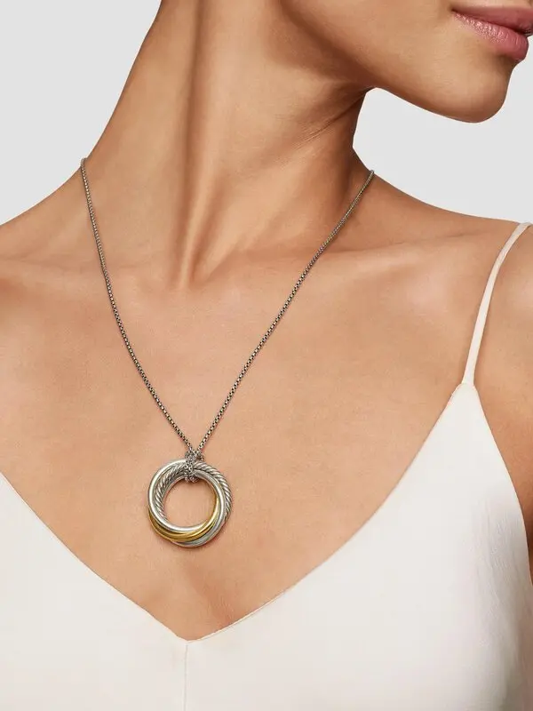 David Yurman Crossover Pendant Necklace In Sterling With 14k Yellow Gold, 37mm
