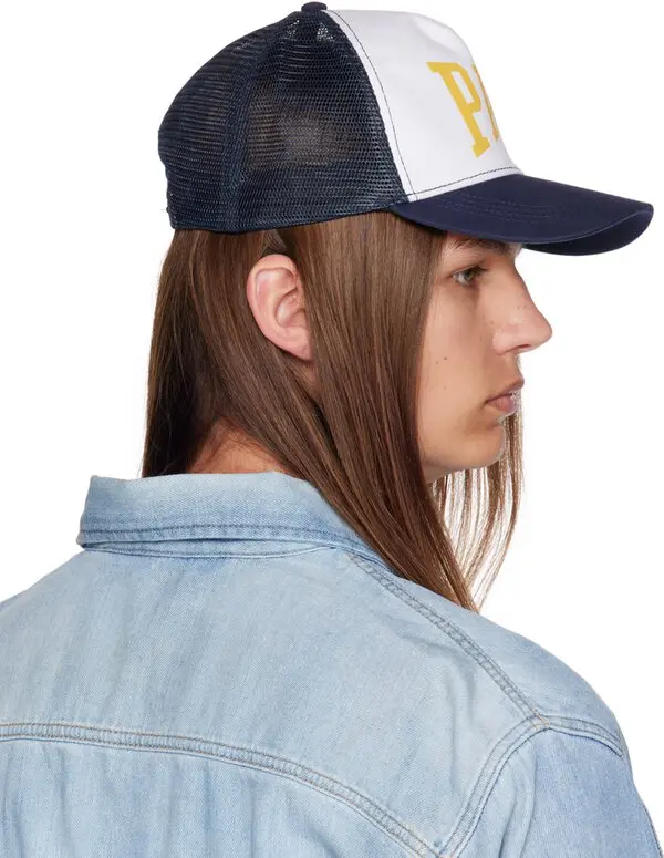 Palm Angels Navy & White Pa League Cap In Navy Blue Gold  display picture 1