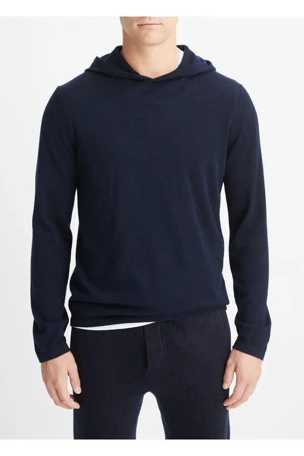 Vince Featherweight Wool Cashmere Pullover Hoodie - Blue