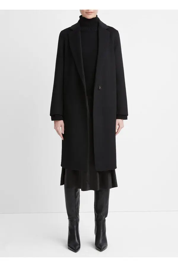 Vince Classic Wool-blend Straight Coat - Black