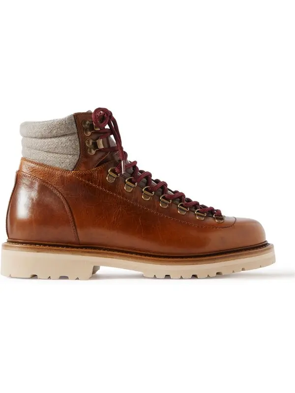 Brunello Cucinelli Cashmere-trimmed Leather Hiking Boots