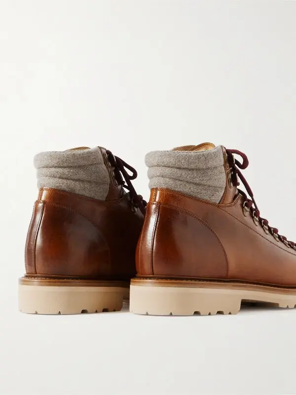 Brunello Cucinelli Cashmere-trimmed Leather Hiking Boots