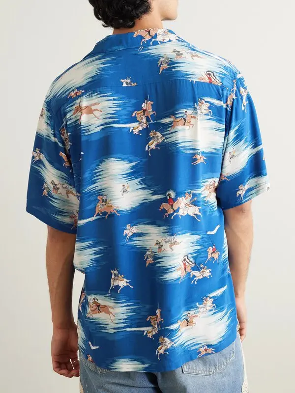 Kapital Convertible-collar Printed Crepe Shirt - Blue