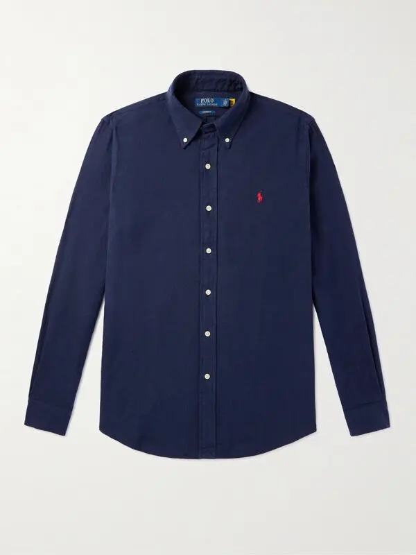 Polo Ralph Lauren Button-down Collar Logo-embroidered Cotton-flannel Shirt - Blue