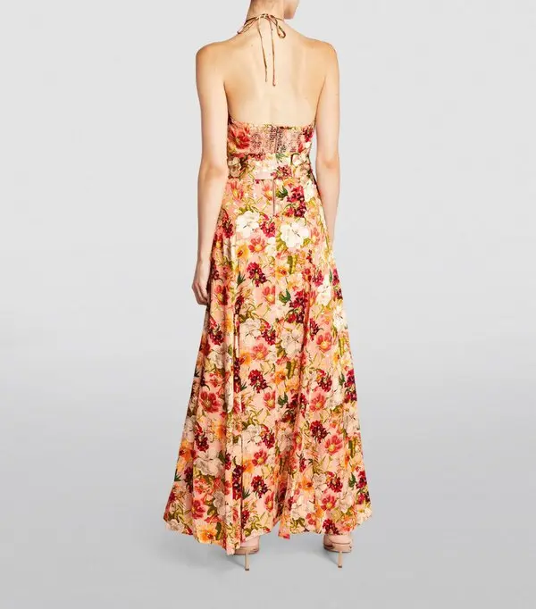 alice and olivia dita maxi dress DITA BOW NECK OPEN BACK PLEATED MAXI DRESS in WINTER OMBRE ROYALTY