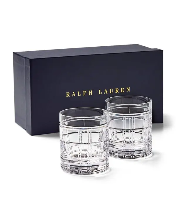 Ralph Lauren Set Of 2 Hudson Plaid Old Fashioned Glasses