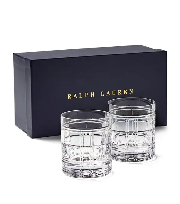 Ralph Lauren Set Of 2 Hudson Plaid Old Fashioned Glasses