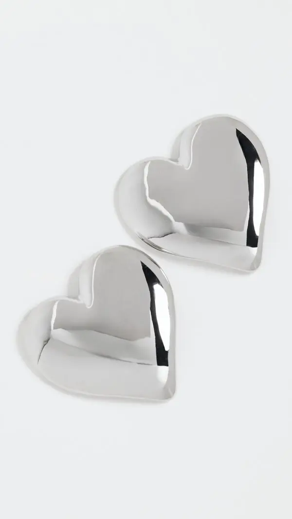 ADINA EDEN Puffy Heart Stud Earrings - Silver