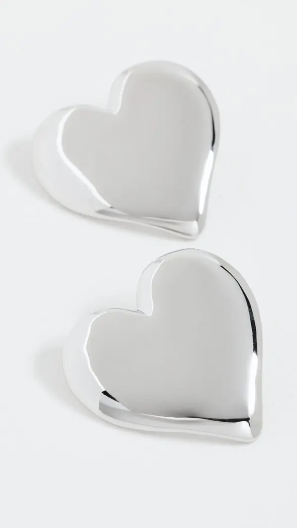 ADINA EDEN Puffy Heart Stud Earrings - Silver
