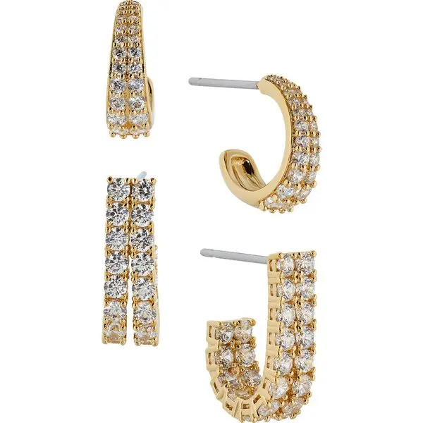 Nadri Disco Duo Pavé Cubic Zirconia J-hoop Earrings - Gold