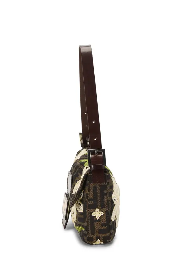 Fendi Zucca Canvas Embroidered Baguette