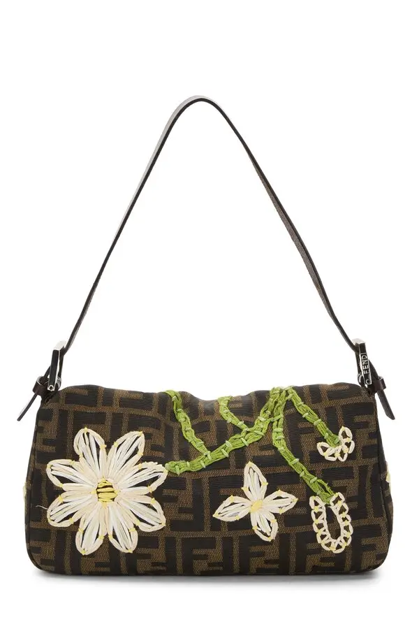 Fendi Zucca Canvas Embroidered Baguette