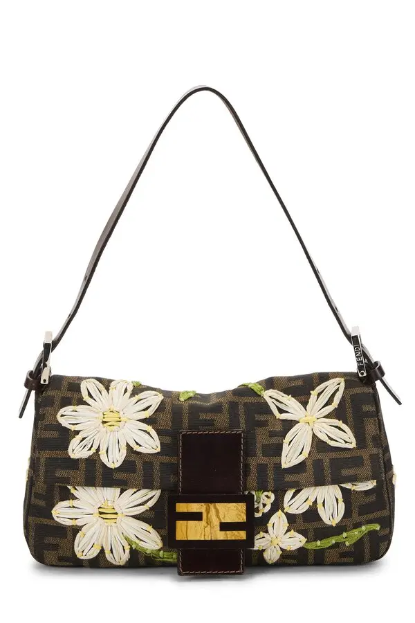 Fendi Zucca Canvas Embroidered Baguette - Brown