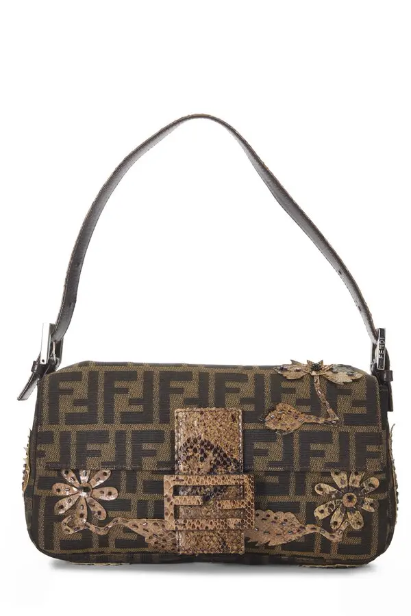 Fendi Zucca Canvas Embroidered Baguette - Brown