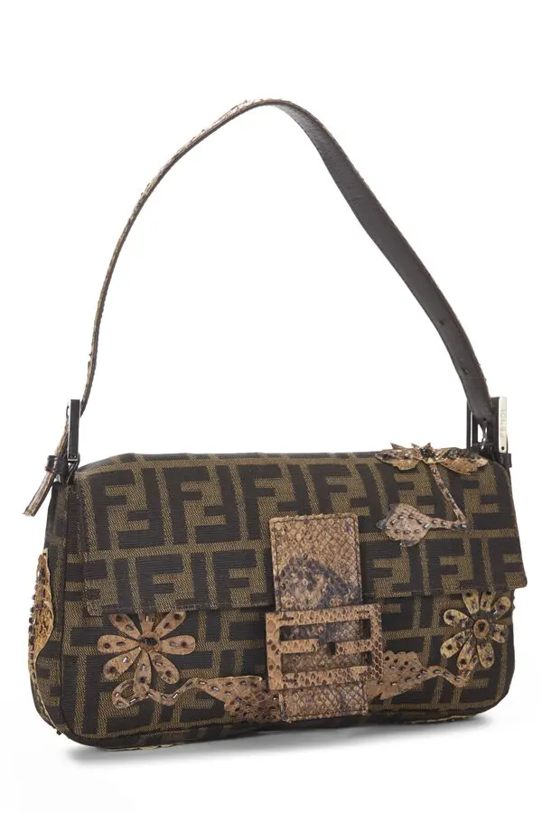 Fendi Zucca Canvas Embroidered Baguette