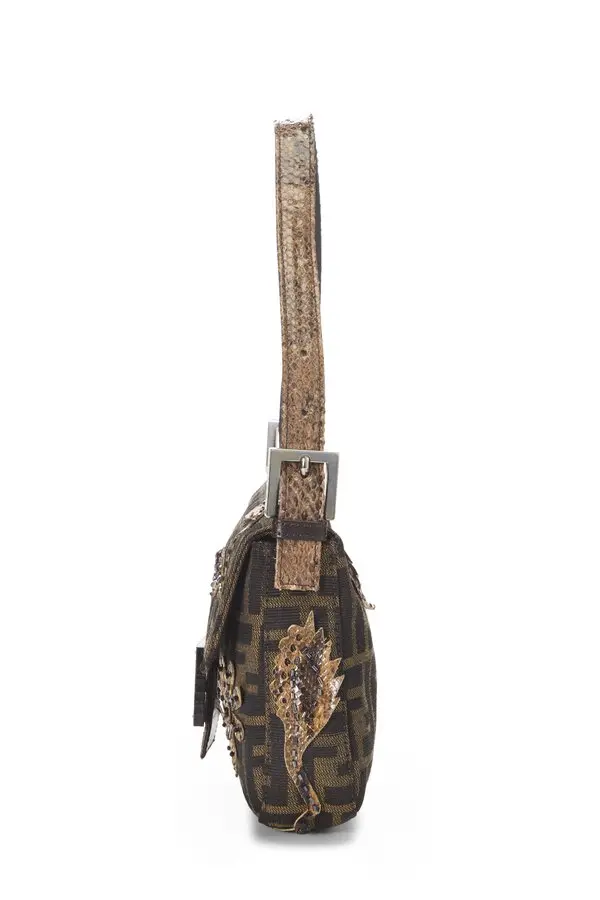 Fendi Zucca Canvas Embroidered Baguette
