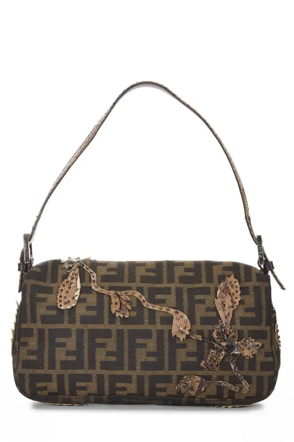 Fendi Zucca Canvas Embroidered Baguette