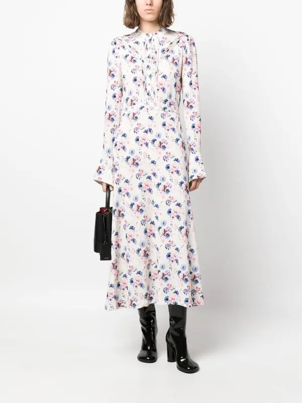 Rabanne Floral Print Plissé Midi Dress