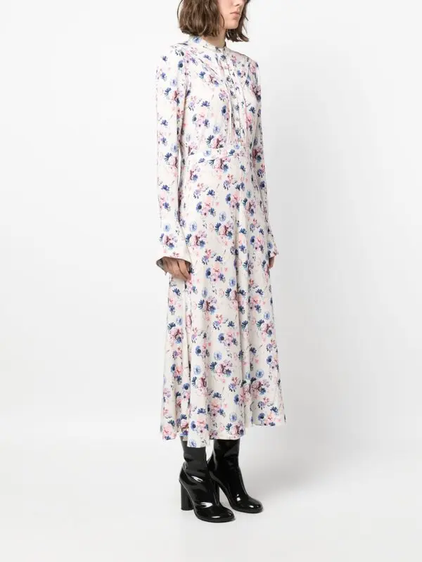 Rabanne Floral Print Plissé Midi Dress