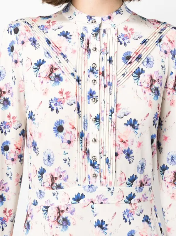 Rabanne Floral Print Plissé Midi Dress
