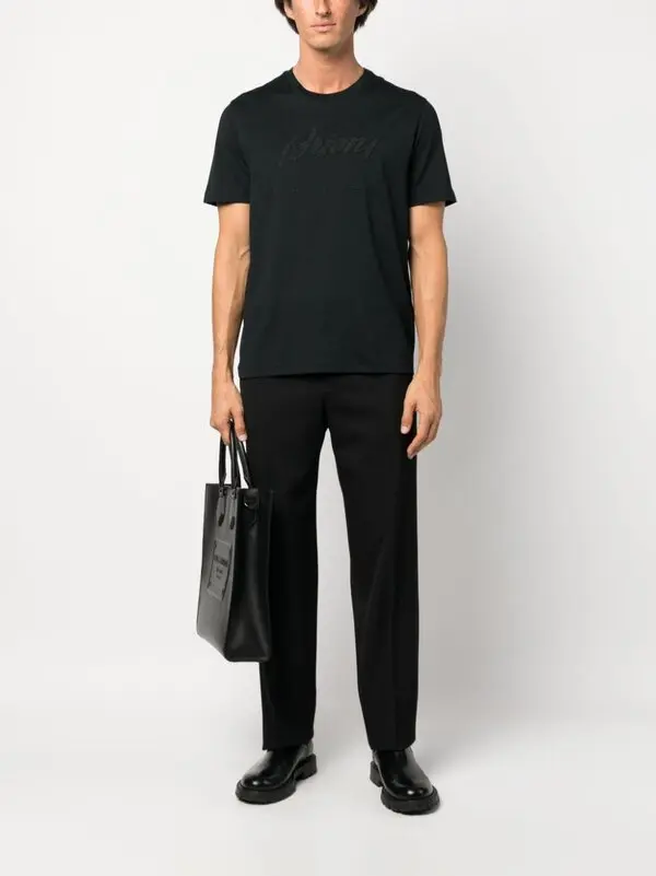 Brioni Logo-appliqué Cotton T-shirt - Black