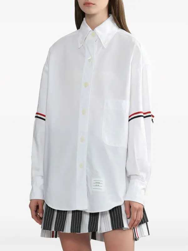 Thom Browne Oversized Oxford Shirt With Rwb Stripe Detail