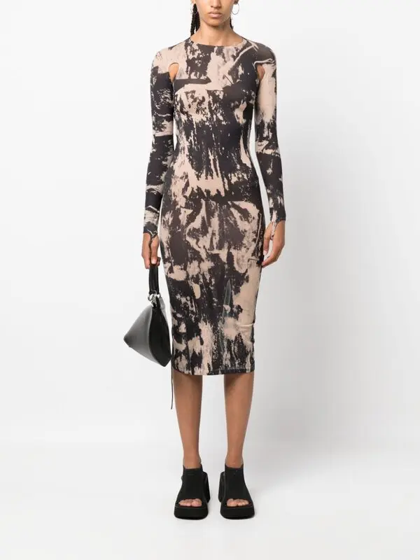 ANDREĀDAMO Painterly-print Cut-out Midi Dress