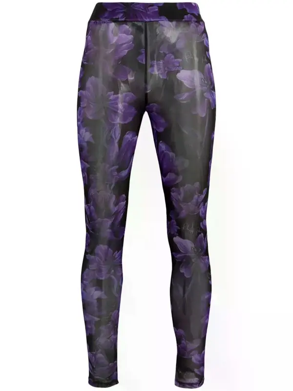 Philipp Plein Floral-print Tulle Leggings - Black