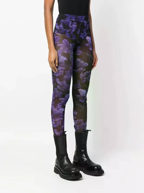 Philipp Plein Floral-print Tulle Leggings - Black