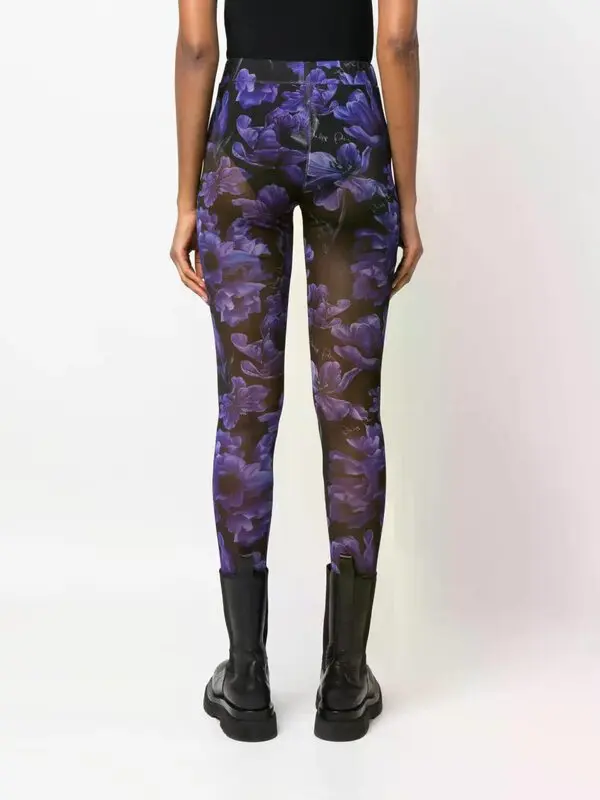 Philipp Plein Floral-print Tulle Leggings - Black