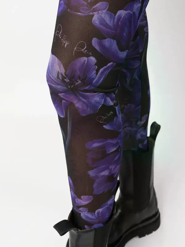 Philipp Plein Floral-print Tulle Leggings - Black