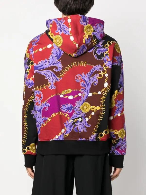 Versace Baroque-print Cotton Hoodie - Red