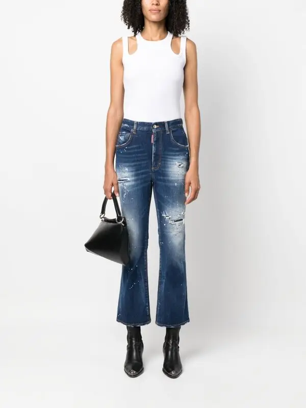 Dsquared2 Ripped Flared Cropped Jeans