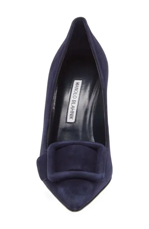 Manolo Blahnik Maysale Buckle Pointed Toe Pump - Navy