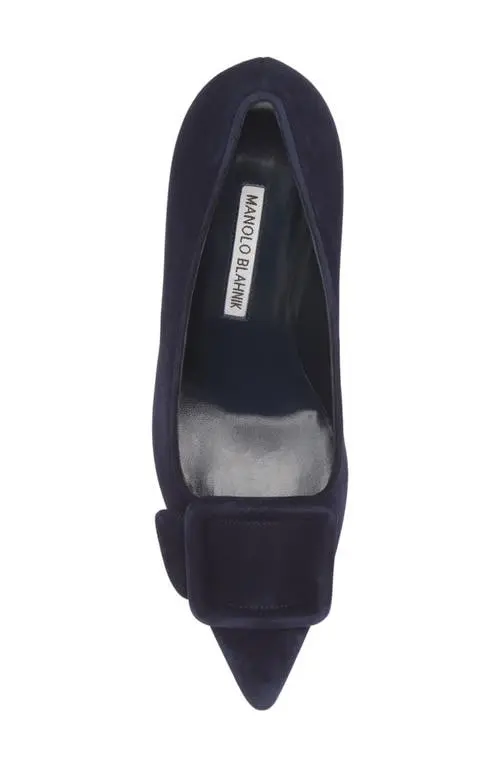 Manolo Blahnik Maysale Buckle Pointed Toe Pump - Navy