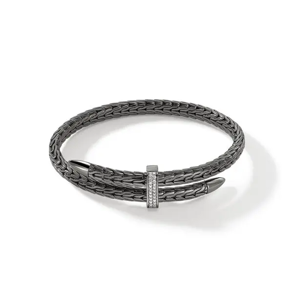 John Hardy Spear Flex Cuff With Diamonds - Silver