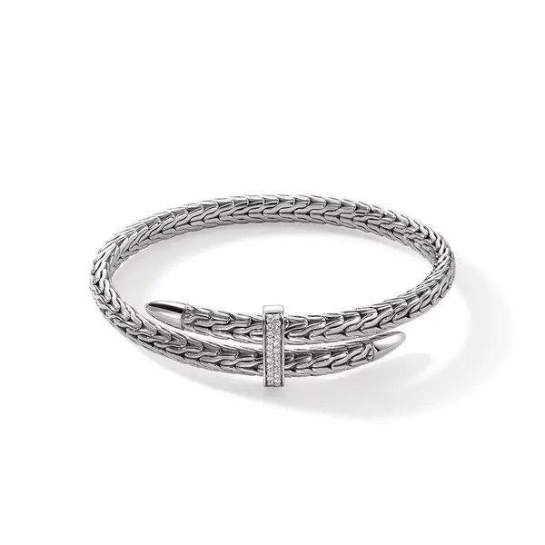 John Hardy Spear Flex Cuff With Diamonds 5.5mm - Sterling Silver