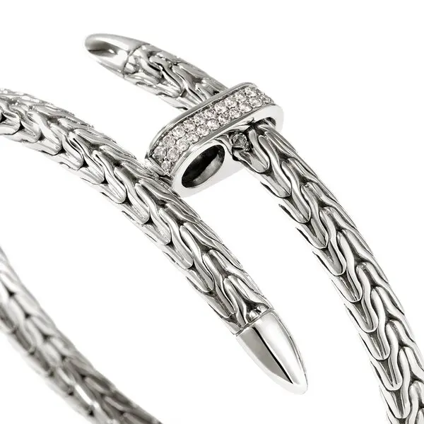 John Hardy Spear Flex Cuff With Diamonds - Sterling Silver
