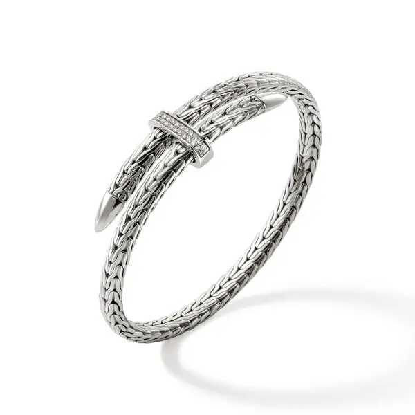 John Hardy Spear Flex Cuff With Diamonds - Sterling Silver