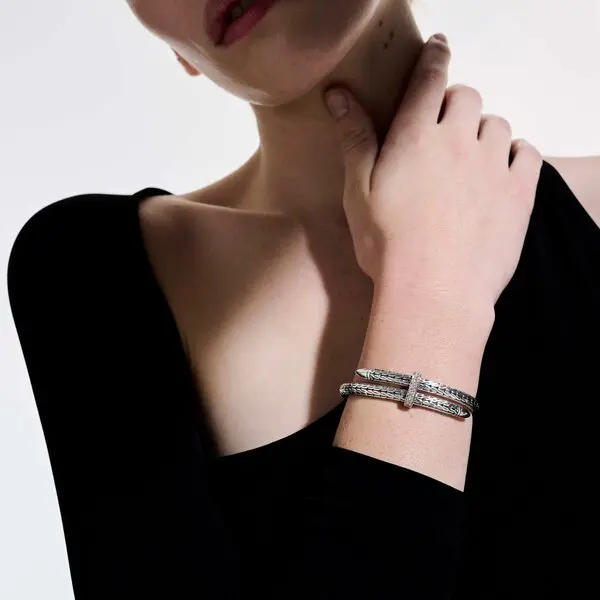 John Hardy Spear Flex Cuff With Diamonds - Sterling Silver