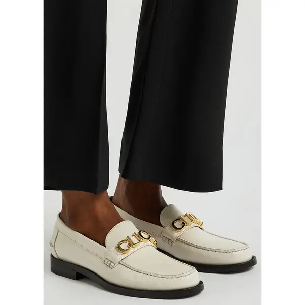 Gucci Cara Logo Leather Loafers - White | Editorialist