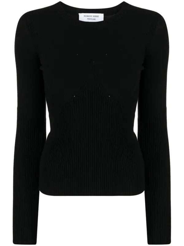 MARINE SERRE Ribbed-knit Long-sleeved Top - Black
