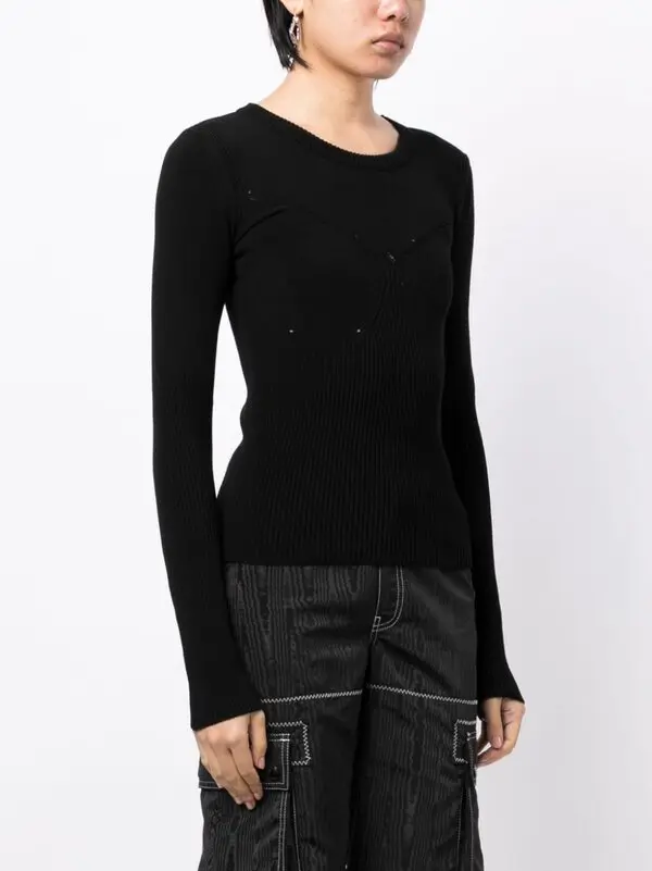 MARINE SERRE Ribbed-knit Long-sleeved Top - Black