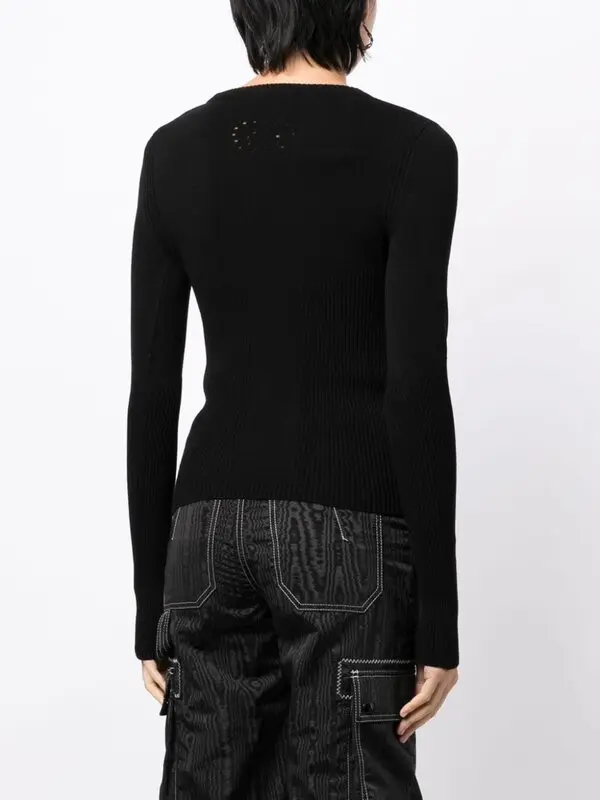 MARINE SERRE Ribbed-knit Long-sleeved Top - Black