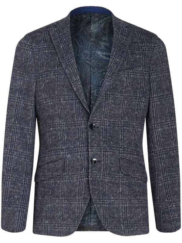 Etro Checked Single-breasted Blazer - Blue