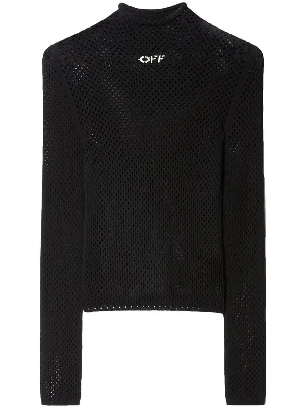 Off-White Logo-print Open-knit Turtleneck Jumper