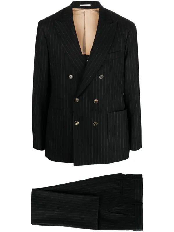 Brunello Cucinelli Virgin Wool Pinstripe Suit - Black