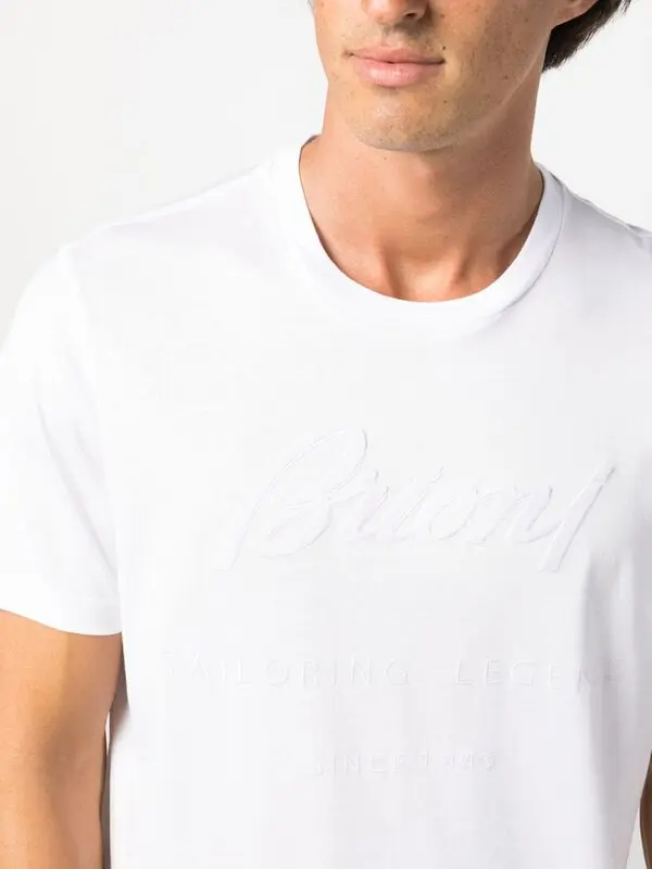 Brioni Logo-appliqué Cotton T-shirt - White